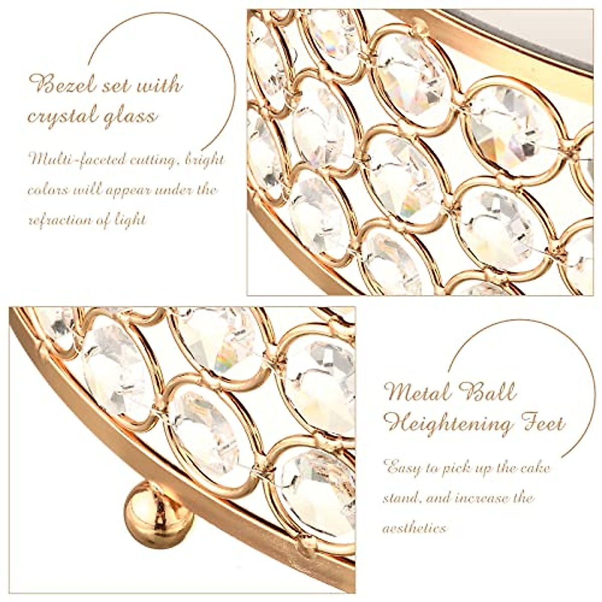 3 Pieces Crystal Beads Cake Stand Set Round Gold Plated Cupcake Stand Holder with Mirror Crystal Dessert Display Stand Cookies Fruit Serving Tray for Wedding Birthday Party Supplies, 10/ 12/ 14 Inches