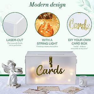 OurWarm Frosted Acrylic Wedding Card Box with String Light, Large Gift Card Box Holder for Wedding Reception, Honeymoon Fund Envelope Money Box for Party Graduation Baby Shower Birthday Decorations