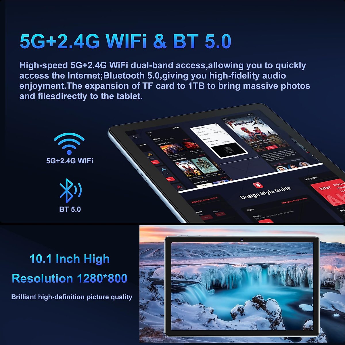 Oangcc Android 13 Tablet 2024 Newest 10 Inch Tablets with 12GB RAM +128GB ROM +1TB Expanded Octa-Core, 2 in 1 Tablet with Keyboard Mouse 5G Wi-Fi Blue/Tooth GMS Certified GPS - Blue