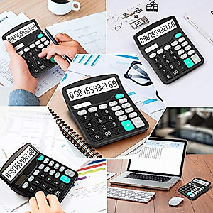 Calculators, Splaks 2 Pack Standard Functional Desktop Calculators Sola and AA Battery Dual Power Electronic Office Calculator with 12-Digit Large Display (1 Basic Black&1 Updated Silver)