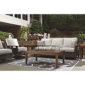 Signature Design by Ashley Paradise Trail Outdoor Patio Sofa with Cushion and 2 Pillows, Brown & Beige
