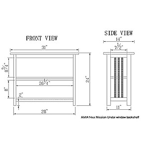 Mission Under Window Bookshelf with 2 Shelves, Cherry