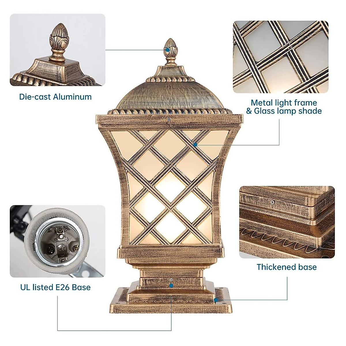 WENZIFI Outdoor Column Lights Modern Pillar Lights IP65 Waterproof Outdoor Post Lights E26 Aluminum Fence Column Lamp Fixtures for Villa Garden Park Lighting Pillar Lamps