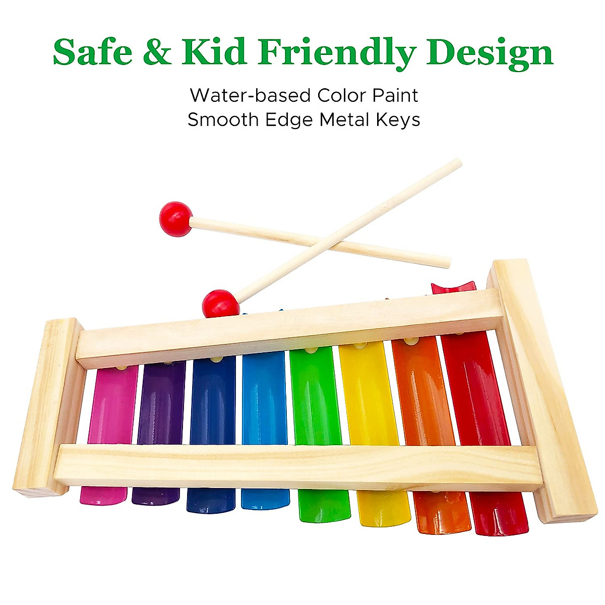 Wooden Xylophone Children's Musical Instruments Toy Wooden 8 Keys Hand Knock with Mallets Preschool Educational Toys Great Gift for Kids Girls and Boys Toddlers Ages 3+
