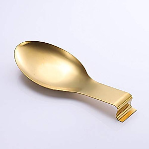 Modern Stainless Steel Spoon Rest, Spoon Rest for kitchen counter,Christmas spoon rest Spatula Ladle Holder, Brushed Finish, Countertop Heavy Duty,Dishwasher Safe 3.8 x 9.4 Inch (Gold color 1PC)