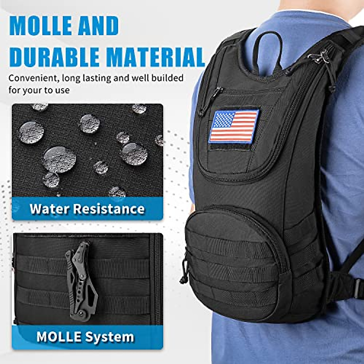 SHARKMOUTH Tactical Hydration Backpack, with 2L Water Bladder, Military Pack Fit for Hiking Cycling Running Camping
