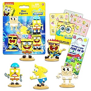 Viacom Spongebob Squarepants Mini Figures 5 Pack - Spongebob Toy Bundle with 5 Spongebob Cupcake Topper Figurines Plus Spongebob Stickers and More (Spongebob Party Supplies)