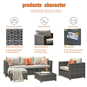 XIZZI Patio Furniture Sets Outdoor Sectional Sofa,No Assembly Required 6 Pieces Big Size Aluminum Conversation Set with 2 Pillows and Furniture Cover,Grey Wicker Beige Cushion