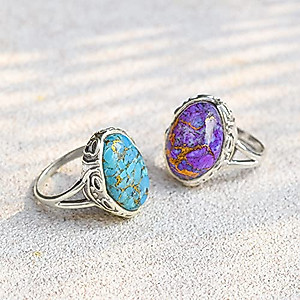 YoTreasure Blue Copper Turquoise Oval Shape Statement Ring 925 Sterling Silver Gemstone Jewelry