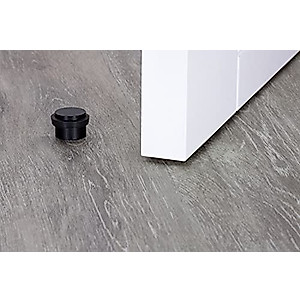 EVI | Adhesive Doorstop | 1.1'' X 0.8'' | Natural Silicone Black Rubber | Black Lacquered Stainless Steel Finish | Great Adherence | 100% Functional | Mod I-163