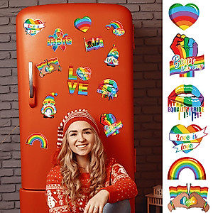 Fabbay 12 Pieces Rainbow Magnetic Stickers Car Magnet Bumper Sticker Gay Pride Rainbow Car Magnet Heart Love Rainbows Magnet Decal for Pride Day Parade Car Bumpers Refrigerator Decorations