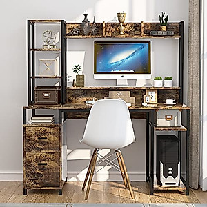 PAKASEPT Computer Desk with Hutch and Storage Shelf, 55" Home Office Desk with Drawer and Monitor Stand Riser Drawer Industrial Study Writing Table Workstation for Home and Office