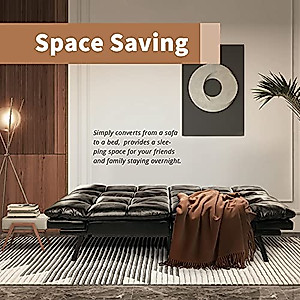 IULULU Futon, Convertible Memory Foam Couch Bed, Modern Folding Sleeper Sofa with Quick Adjustable Armrest and Backrest for Studio Apartment, Dorm, Living, Guest Room, Home Office, Black