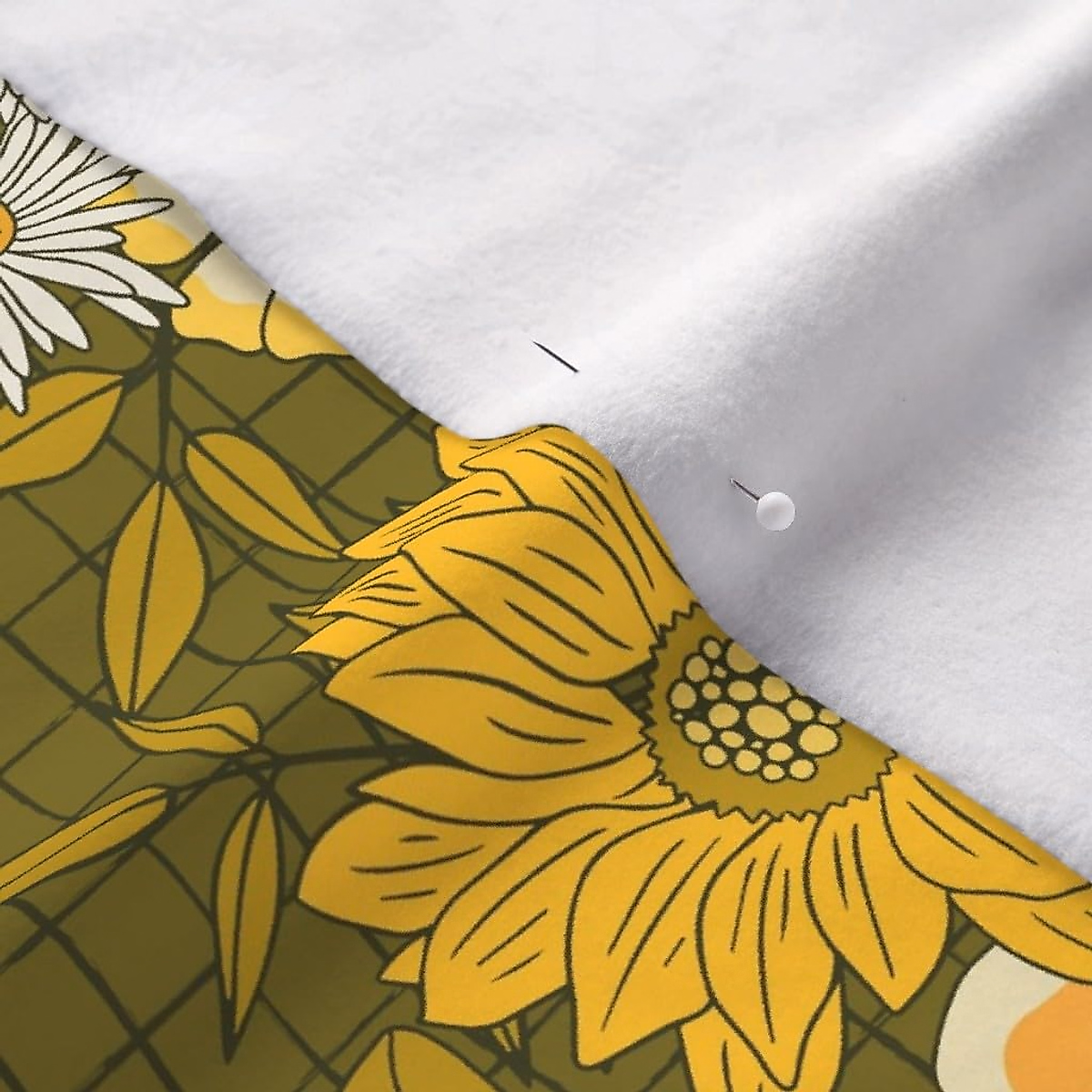 Spoonflower Fabric - 1970S Retro Avocado Green Yellow Hippie Groovy Daisies Flower Power Printed on Polartec(R) Fleece Fabric by The Yard - Sewing Blankets Loungewear and No-Sew Projects