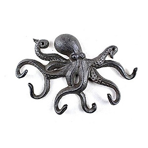 Cast Iron Octopus Hook 11 Inch - Decorative Hook - Sealife Metal Wall Hook
