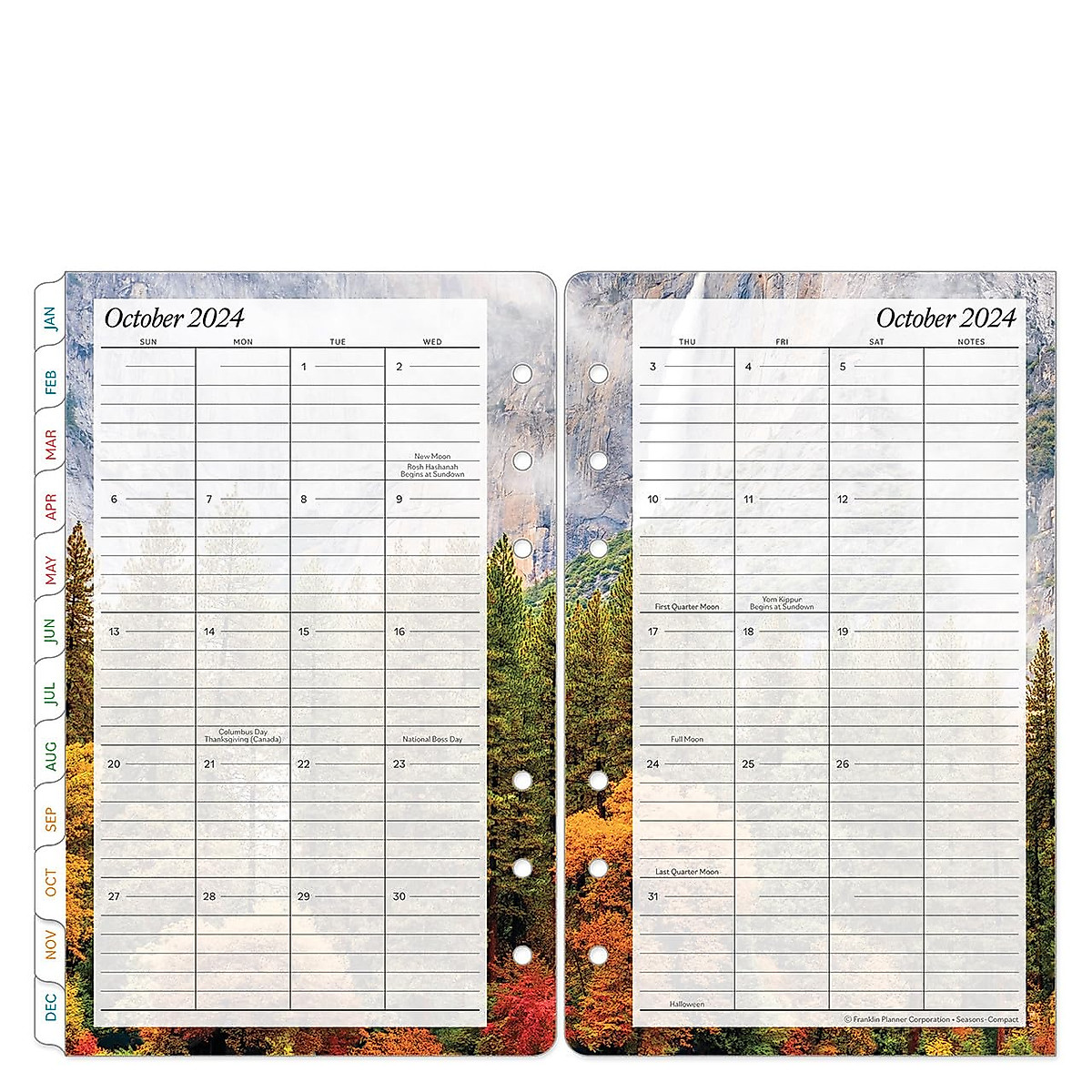 FranklinCovey - Seasons Two-Page Monthly Calendar Tabs (Compact, Jan 2024 - Dec 2024)