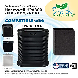 Breathe Naturally "R" Replacement Filters Compatible with Honeywell Air Purifier HPA300 or HRF-R3 Series - Activated Carbon Prefilter - Made in USA - 14"x17.2"x0.2" (Pack of 4 Carbon Prefilters)