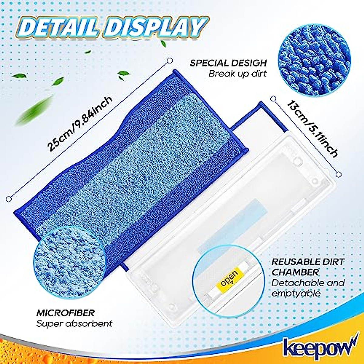 KEEPOW 12 Pack Reusable Mop Pads Refills for Shark Vacmop Replacement Pads Compare to Shark Vacmop Disposable Hard Floor Pads