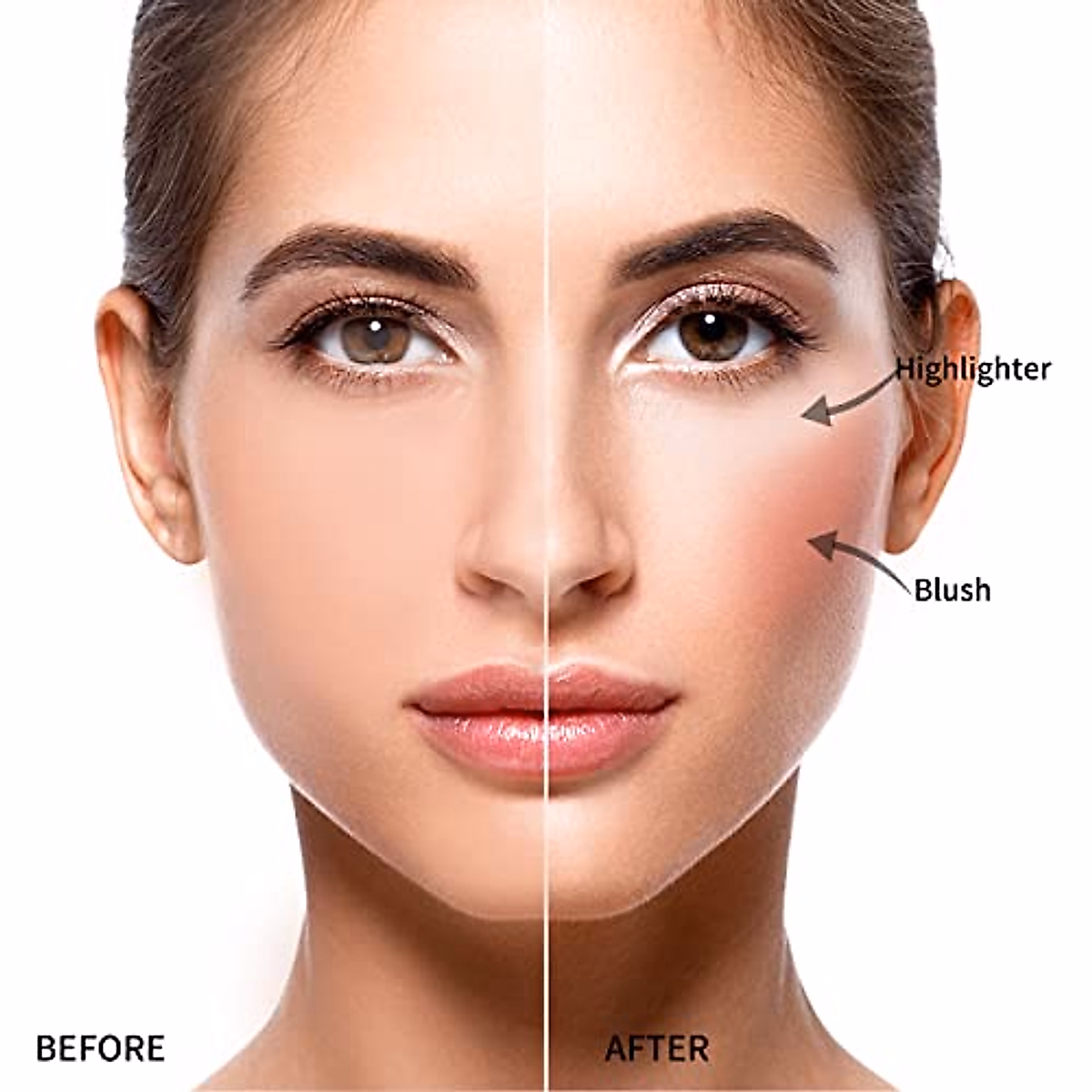 Boobeen Blush and Highlighter Kit, 3 in 1 Makeup Pressed Powder Palette Shimmer Bronzer, Orange&Pink Matte Blusher Blendable Glow Face Palette for a Redness and Glowing Look