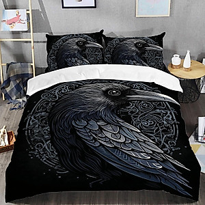 Black Raven Bedding Set - Raven Comforter Raven Crow King Bedding Raven Crow Quilt Queen Size Viking Quilt Raven Comforter Set Crow Raven Duvet Cover Set Full Twin Raven Viking Print Comforter Set