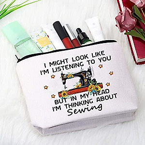 GJTIM Sewing Lover Gift Sewing Machine Gift Zipper Pouch In My Head I’m Thinking About Sewing Sewing Project Bag for Sewer Quilters (Thinking About Sewing)