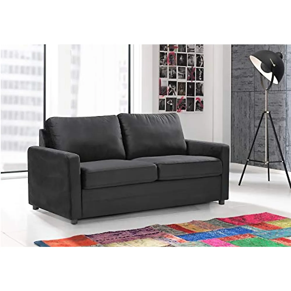 Container Furniture Direct Rosina Convertible Sleeper Sofa with Innerspring Mattress and Durable Metal Frame, 500 lb Capacity, Mid-Century Velvet Pull Out Couch Bed, 70" Wide, Full Size, Midnight