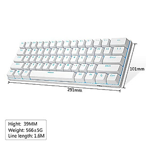 MageGee MK-Mini 60% Mechanical Gaming Keyboard, 61 Keys TKL Compact Gaming Keyboard with Red Switches, Portable Blue LED Backlit USB Type-C Wired Office Keyboard for PC Laptop Computer, White