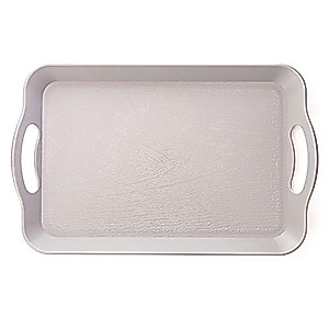 Handled Cafeteria Tray - 14" x 9" Rectangular Wood Grain Textured Plastic Food Serving TV Tray - Great for Restaurant Buffets, Diners, School Lunch, Cafe Commercial Kitchen and More (Grey)