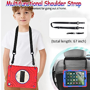 BMOUO Case for iPad 6th/5th Generation (9.7 inch, 2018/2017), with Screen Protector, 360 Rotating Stand & Hand & Shoulder Strap Kids Case for iPad 6th/5th Gen, Red