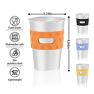 Rich&Ray 12 oz Magnetic Fridge Cups, Magnetic Hanging Cup Hanging on Fridge, Reusable Stainless Steel Cups with Silicone Cup Holder for Fridges or Water Coolers, 4 Pack (Multicolor)