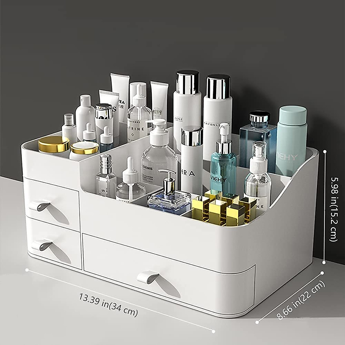 Makeup Organizer for Vanity, Large Countertop Organizer with Drawers, Cosmetics Storage for Skin Care, Brushes, Eyeshadow, Lotions, Lipstick,Nail Polish.Great for Dresser, Bathroom, Bedroom (White)