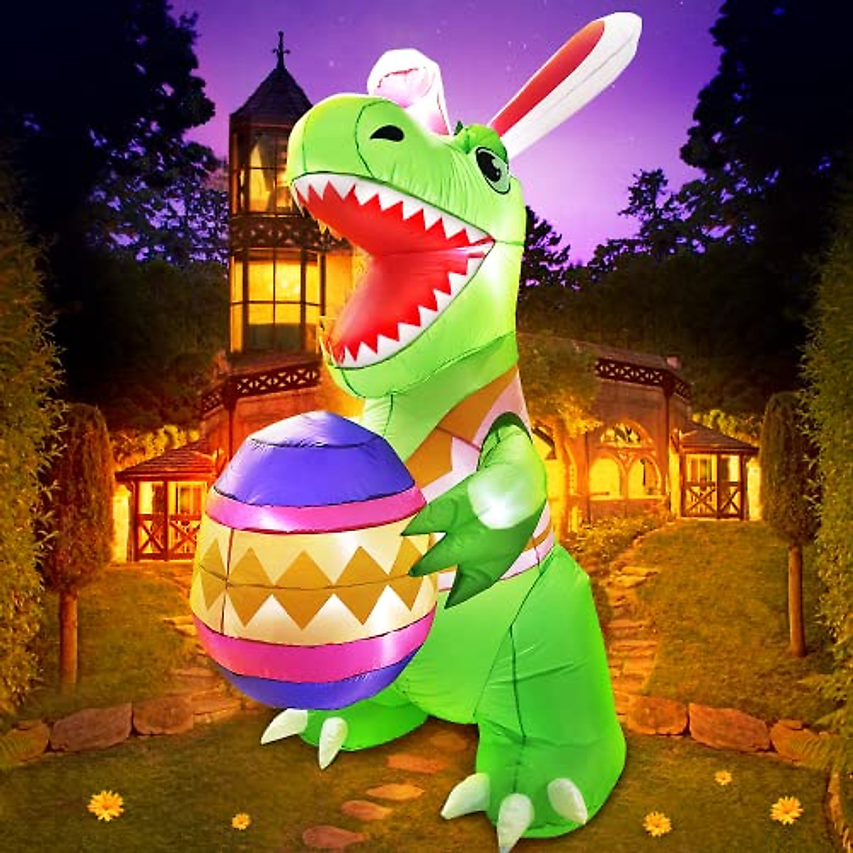 KOOY 8 FT Easter Inflatables Decoration Dinosaur with Eggs,Built in LED Lights Holiday Blow Up Yard Decoration for Holiday Party,Indoor,Outdoor,Garden,Yard Lawn Decor