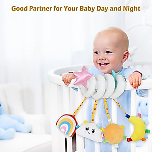 KAKIBLIN Hanging Toys for Car Seat Crib Mobile, Infant Baby Spiral Plush Toys for Crib Bed Stroller Car Seat Bar, White