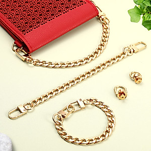 4 Pcs 7.9 Inch Purse Chain Strap Handbag Chains Accessories Flat Purse Strap Extender Shoulder Cross Body Replacement Straps with 24 Metal D Ring Stud Screw for Women DIY Wallet Tumbler Crafts, Gold