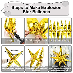 78Pcs Explosion Star Balloons, SHAIDOJIO, 12 Point Colorful Foil Cone Mylar Balloons with 1pcs Balloon Ribbon for Party Supplies, Birthday, Wedding, Graduation Balloons (78pcs 6 Colors)