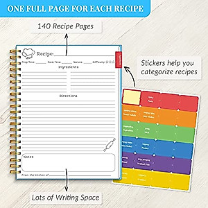 LuBudingJoy Blank Recipe Notebook to Write in Your Own Recipes, Full Page Sprial Hardcover Personal Recipe Organise, Recipe Journal Hold 140 Recipes (Cerulean)