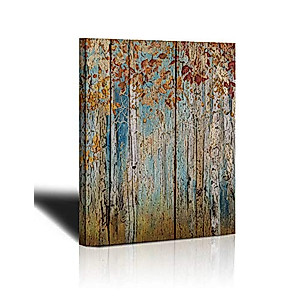 Canvas Wall Art Yellow Tree Forest Landscape Picture Prints, Rustic Modern Birch Trees Nature Woods Abstract Painting Artwork 12"x16" Wood Gallery and Framed for Home Office Living Room Bedroom Decor