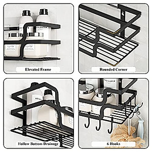 Auslar Shower Caddy, Shower Shelves, Shower Shelves for Inside Shower, Large Capacity Bathroom Shower Organizer with 6 Removable Hooks, Rustproof Stainless Steel, Self Adhesive Shower Shelves, Black