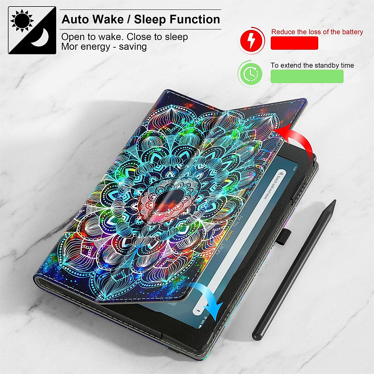 COOWPS for Amazon Fire Max 11 Tablet Case (13th Generation, 2023 Release) 11" - Slim Folding Stand Cover for Fire Max 11 Tablet with Auto Wake/Sleep, Hand Strap and Stylus Pen Holder, Mandala Flower