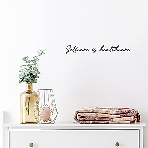 Vinyl Wall Art Decal - Selfcare Is Healthcare - 3" x 20" - Trendy Cute Inspiring Positive Healthy Lifestyle Quote Sticker For Bedroom Bathroom Office Gym Yoga Fitness Spa Wellness Center Decor (Black)