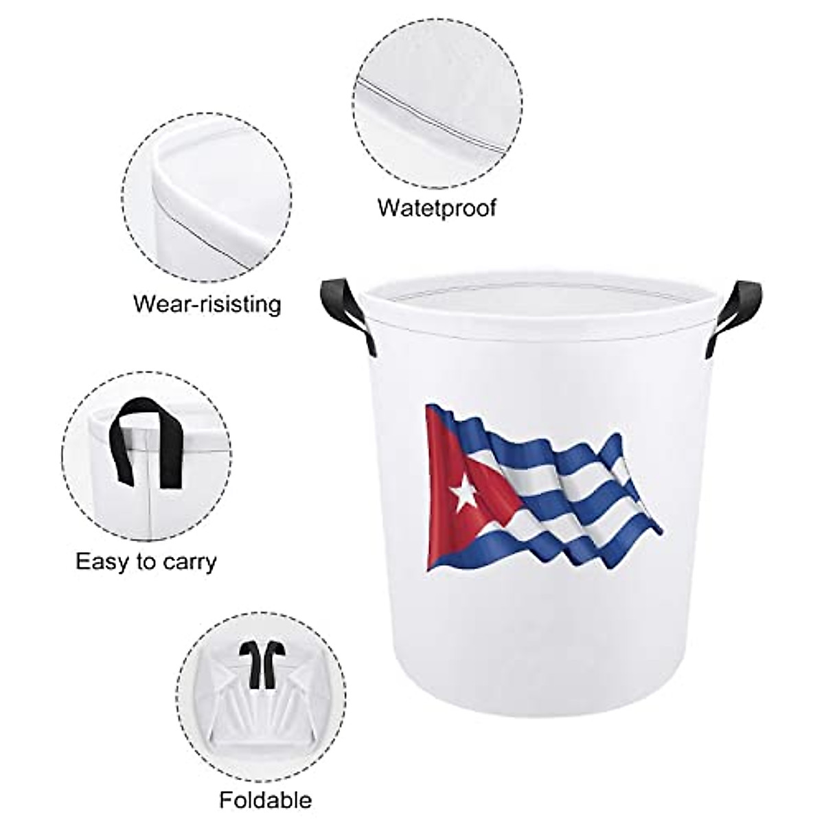 Cuba Flag Large Laundry Basket Hamper Bag Washing with Handles for College Dorm Portable