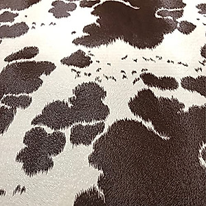 Cow Print Vinyl, Smooth Textured Animal Hide Pattern Faux Leather, Embossed Upholstery Craft and DIY Pleather - Individual 1 Yard Cut 36"x54" (Brown on Cream)