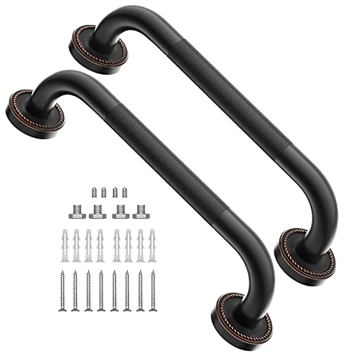 2 Pack 12 Inch Anti Slip Bronze Shower Grab Bar Oil Rubbed Black, ZUEXT Antique Brass Bathroom Grab Bar, Knurled Bath Balance Bar, Safety Handrail Support, Handicap Elderly Senior Assist Bath Handle