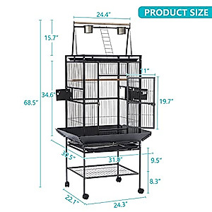Kinpaw 68" Bird Cage Large - Wrought Iron Open Play Top Perch with Rolling Stand Castor Wheels Feeding Bowl for Parrot Cockatiel Finch Pet Supplies Black…