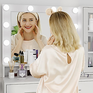 Likein Makeup Vanity with Charging Station, Makeup Vanity Desk with Mirror and Lights, Dressing Table with Nightstand Drawers & Cabinet for Women Girls Bedroom