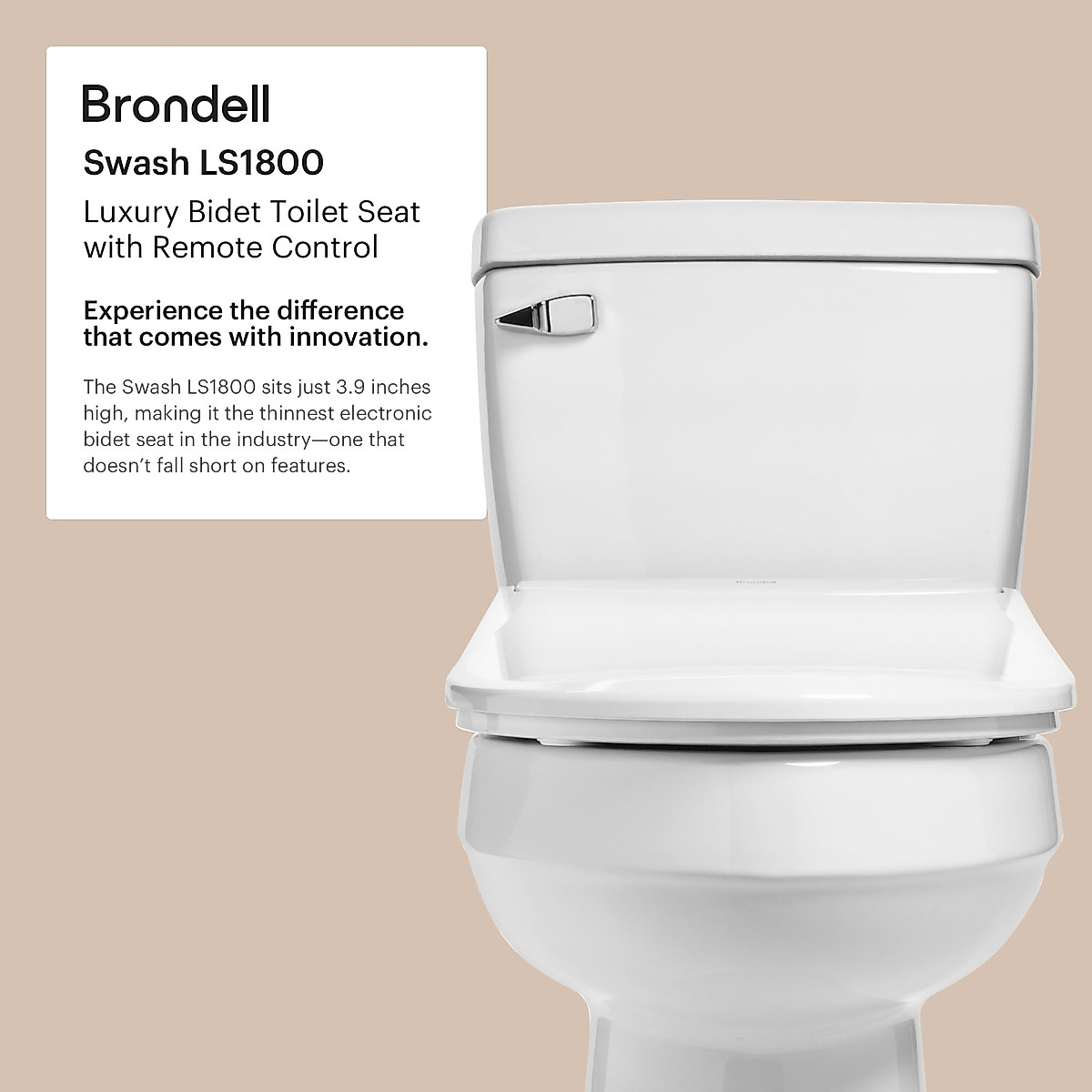 Brondell LS1800-RW Swash Electric Bidet Toilet Seat with Oscillating Stainless Steel Nozzle, Warm Air Dryer, Heated, Night Light, Gentle Close Lid, Thin Profile, Remote Control, Round