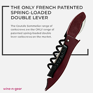 Le Coutale Waiters Corkscrew by Coutale Sommelier - Burgundy - Two-Step Lever Action for Smooth Cork Pull - Wine Bottle Opener for Bartenders and Gifts - Sharp Micro-Serrated Knife