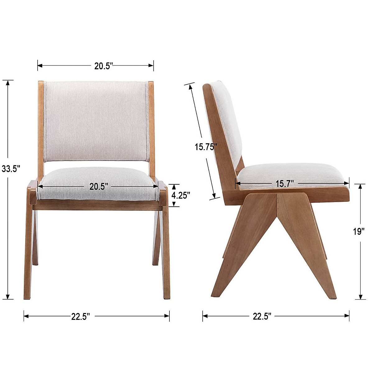 RIVOVA Mid Century Modern Dining Chairs Set of 6 Upholstered Cream Fabric Dining Room Chairs with Wood Legs, Farmhouse Kitchen Accent Armless Side Chairs with Square Backrest