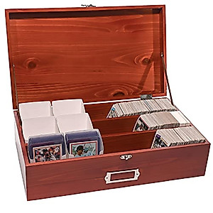 Excello Mahogany Wooden Card Collection Storage Box for Sports Cards, CCGs, and TCGs
