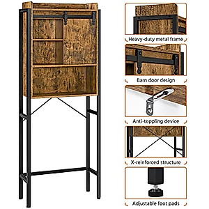 Topeakmart Over The Toilet Storage Cabinet with Slide Rail, Space-Saving Organizer Rack with Cupboard and Adjustable Shelves for Bathroom, Rustic Brown